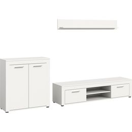 Wohnzimmer-Set Inosign "Aosta, Breite 255cm, bestehend aus Highboard, Lowboard, Wandboard" Kastenmöbel-Sets Gr. B/H/T: 255cm x 159cm x 35cm, weiß Wohnwand, Kombination, Anbauwand, Möbel Set, Schrankwand, Kombi