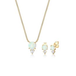 Schmuckset Elli "Geo Zirkonia Synthetischer Opal Trend 925 Silber" Schmuck-Sets Gr. OneSize, mit Stein, goldfarben (gold + weiß) Damen