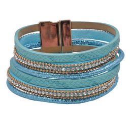 Armband Steuer "Velour hellblau 6-reihig" Armbänder Gr. 19cm, Metall, blau (türkis) Damen