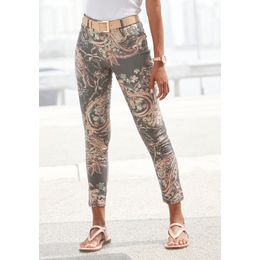 7/8-Jeggings Lascana Gr. 44, N-Gr, bunt (schwarz, bedruckt) Damen Hosen mit Paisleyprint, schmale Passform, Super-Stretch-Qualität