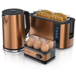 arendo Fr&uuml;hst&uuml;cks-Set, 4-Scheiben Langschlitztoaster, Wasserkocher 2200W, 6er Eierkocher, Kupfer