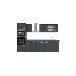 VICCO K&uuml;chenzeile R-Line 300 cm Schwarz Beton Anthrazit mit Arbeitsplatte Wei&szlig;-Marmor