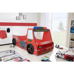 Autobett Kinder 90x200 cm Feuerwehrbett "Rio Firetruck" mit LED-Licht und Sirenenoptik