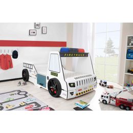 Autobett Kinder 90x200 cm Feuerwehrbett "Rio Firetruck" mit LED-Licht und Sirenenoptik