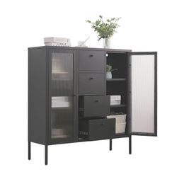 Mein-Regal Highboard Paris 105x35x110cm Metall 4 Schubladen Glast&uuml;ren schwarz