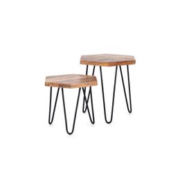 ByLiving Zweisatztisch ELEA, B 45x40 cm, H 45/55 cm, Mangoholz natur/schwarz
