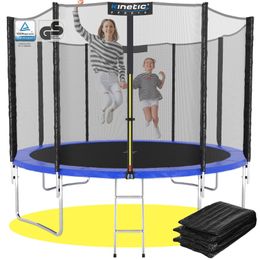 KINETIC SPORTS Trampolin Outdoor 'Salto Plus' &Oslash; 183/244/305/366/400/430/490 cm - Komplett-Set f&uuml;r Kinder, USA Sprungtuch, Netz, Randpolster, Leiter - bis zu 160kg Blau-4 &Oslash; 335 cm &Oslash; 335 cm, Blau-4