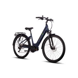 SAXONETTE Premium Sport E-Bike Wave 10 Gang Kettenschaltung Mittelmotor Scheibenbremsen Federgabel nightblue gl&auml;nzend