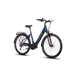 SAXONETTE Deluxe Sport E-Bike Wave 9 Gang Kettenschaltung Federgabel Scheibenbremsen nightblue gl&auml;nzend