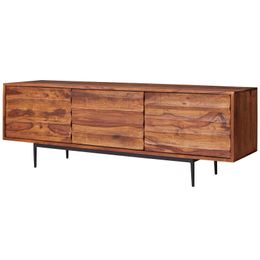 FineBuy Massives TV-Board 150 cm Sheesham Massivholz Fernsehschrank mit 3 T&uuml;ren Lowboard