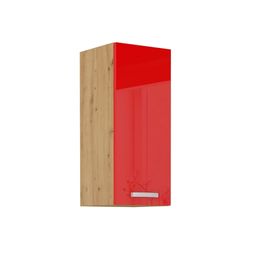 K&uuml;chen-Preisbombe H&auml;ngeschrank 30 cm Eiche Artisan + Rot Hochglanz K&uuml;chenzeile K&uuml;chenblock K&uuml;che