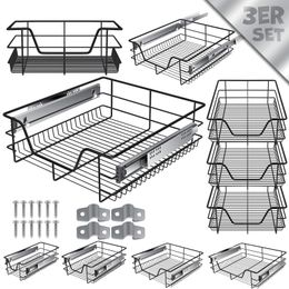 Kesser&reg; Teleskopschublade 30-60cm Schrankbreite verchromt aus Edelstahl Schubladeneinsatz f&uuml;r K&uuml;chenschrank Korbauszug Schrankauszug