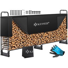 Kesser&reg; Kaminholzregal Metall Brennholzregal au&szlig;en Stahlrahmen + Abdeckung & Handschuhe Kaminholzunterstand 200kg Wasserdichter Holzlager Holzstapelhilfe f&uuml;r Garten Terrasse