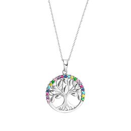 ZEEme Silber Halskette Silber 925 rhodiniert mit Lebensbaum-Motiv und Zirkonia-Steinen