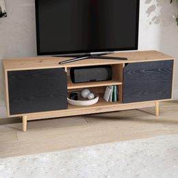 Lowboard FineBuy TV Schrank 150 cm Fernsehkommode Fernsehschrank Eiche Schwarz
