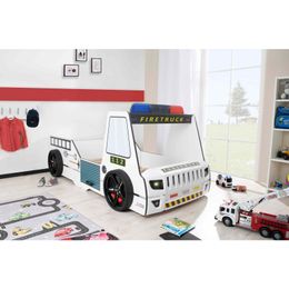 Autobett Kinder 90x200 cm Feuerwehrbett "Rio Firetruck" mit LED-Licht und Sirenenoptik