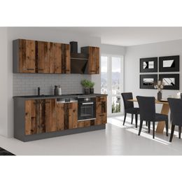 K&uuml;chen-Preisbombe K&uuml;che OLD STYLE Basic 240 cm Old Wood Optik K&uuml;chenzeile K&uuml;chenblock Einbauk&uuml;che