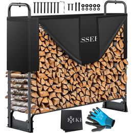 Kesser&reg; Kaminholzregal Metall Brennholzregal au&szlig;en Stahlrahmen + Abdeckung & Handschuhe Kaminholzunterstand 200kg Wasserdichter Holzlager Holzstapelhilfe f&uuml;r Garten Terrasse