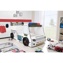 Autobett Kinder 90x200 cm Feuerwehrbett "Rio Firetruck" mit LED-Licht und Sirenenoptik