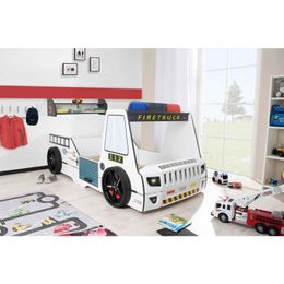 Autobett Kinder 90x200 cm Feuerwehrbett "Rio Firetruck" mit LED-Licht und Sirenenoptik