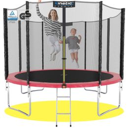 KINETIC SPORTS Trampolin Outdoor SALTO &Oslash; 183/244/305/366/400/430/490 cm - Kindertrampolin Set mit Leiter, Netz, Randpolster, USA Sprungtuch - Gartentrampolin, bis zu 160kg Pink &Oslash; 250 cm &Oslash; 250 cm, Pink