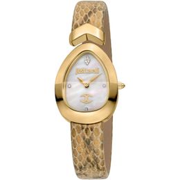 Quarzuhr JUST cavalli time "Signature Snake" Armbanduhren goldfarben (beige) Damen Armbanduhr, Damenuhr, Kristallsteine, Armband in Spangenform