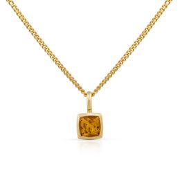 Kette mit Anhänger OROLINO "Gold 585 mit echtem Citrin 5x5mm", gelb, Halsketten, Damen, 42/45cm, Gold, L: 45cm B: 7.0mm, glänzend, B:7.0mm