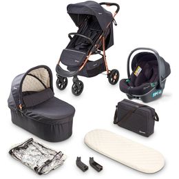 Kombi-Kinderwagen BABYGO "Style - 3in1, rosegold/black" schwarz Baby Kinderwagen inkl. Babyschale mit Adaptern u. Wickeltasche