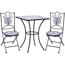 3-tlg. Bistro-Set Mosaik Keramik Blau und Weiß vidaXL