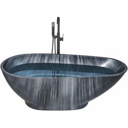 Beliani Badewanne Schwarz 170 x 80 cm Marmor Optik Freistehend aus Sanitäracryl Walnussform Badezimmerzubehör Elegantes Modernes Design