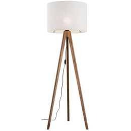 Licht-Erlebnisse - Stehleuchte Metall Stoff E27 145 cm Dreibein Nussbraun Beige Skandinavisch Stehlampe