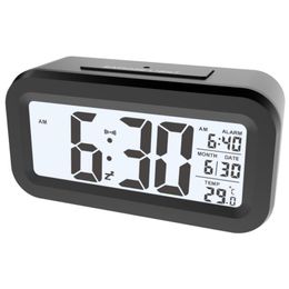 1 Stück schwarzer digitaler Wecker, Morgenwecker, digitale Uhr, batteriebetrieben, leiser Wecker für Kinder und Erwachsene, großes LED-Display,