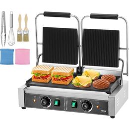 Vevor - kommerzieller Panini-Grill, elektrischer Panini-Sandwich-Maker mit 3600 w, Doppel-Sandwich-Grill aus Edelstahl, Panini-Grill mit