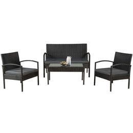 Juskys - Polyrattan Gartenmöbel-Set Trinidad – Balkonmöbel-Set mit Tisch, Sofa & 2 Stühlen – Sitzgruppe für 4 Personen Schwarz mit Auflagen Dunkelgrau