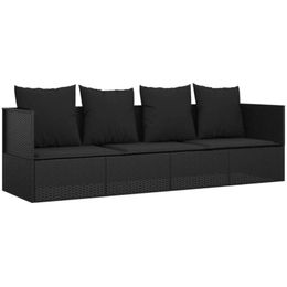 vidaXL - Outdoor-Loungebett mit Kissen Schwarz Poly Rattan