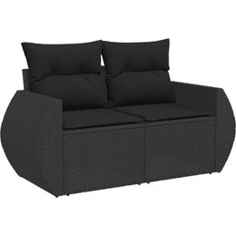 Gartensofa mit Kissen 2-Sitzer Schwarz Poly Rattan vidaXL