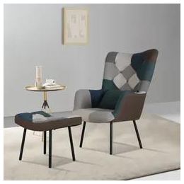 Ohrensessel Home Affaire "ALVIER, Relaxsessel, Sessel mit Hocker, Hochlehn-Sessel" Gr. Webstoff, B/H/T: 70cm x 104cm x 77cm, bunt (patchwork) TV-Sessel mit Hocker