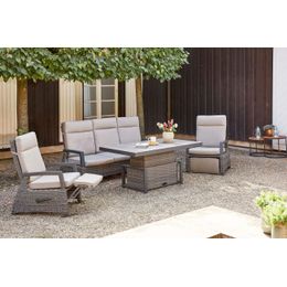 Gartenlounge-Set siena GARDEN "Corido" Sitzmöbel-Sets Gr. B/H/T: 90 cm x 103 cm x 160 cm, Tisch mit Liftfunktion-Rücken verstellbar, grau (charcoal grey, matt anthrazit) bestehend aus 2 Sesseln, 1 Sofa, Tisch und 5 Auflagen