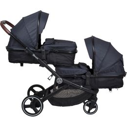 Zwillingswagen BABYGO "Twinner, Grey melange" grau (grey melange) Baby Kinderwagen inkl. 2 Regenhauben, Nachtlichter u. Wickeltasche; Geschwisterwagen