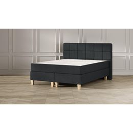 EMMA Classic Boxspringbett - dunkelgrau - 180x200 cm - Kopfteil Gesteppt - Natur Füße