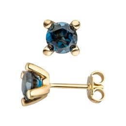 Paar Ohrstecker Jobo Ohrringe Gr. Gelbgold 585, gelb (gelbgold 585) Damen 585 Gold mit Blautopas