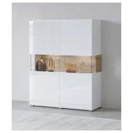 Highboard Inosign "Toledo,Breite 121,5 cm, trendige Hochkommode mit 2 Türen" Sideboards weiß (weiss matt/weiss hgl-san remo eiche) Hochschrank mit Glas-Partien,stylische Hochglanzfronten