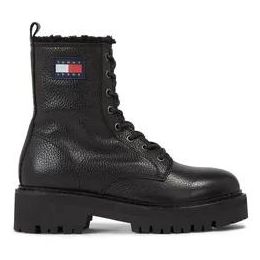 Winterstiefelette Tommy Jeans "TJW URBAN BOOT TUMBLED LTR WL" Gr. 36, schwarz Damen Schuhe mit seitlicher Logoflagge