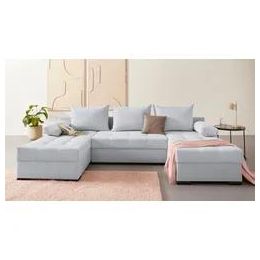 Wohnlandschaft Inosign "Josy U-Form" Sofas Gr. B/H/T: 269cm x 41cm x 161cm, Microvelours-Cord, Recamiere beidseitig montierbar, mit Bettfunktion und Bettkasten, grau (hellgrau) inkl. Bettfunktion, Bettkasten und Kissen, mit 2 Recamieren