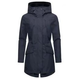 Regenmantel Ragwear "Begonia" Gr. XS (34), blau (navy) Damen Mäntel Wasserdichter Übergangsmantel mit großer Kapuze