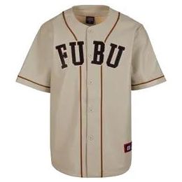 T-Shirt Fubu "Fubu Herren FM233-007-1 Fubu College Leather Baseball Jersey", Herren, Gr. S, beige (creme, schwarz, braun), 100% Polyurethan, unifarben, casual, normal, V-Ausschnitt, Kurzarm, Shirts