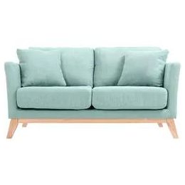 Miliboo Sofa skandinavisch 2 Plätze Lagunenblau und helle Holzbeine OSLO