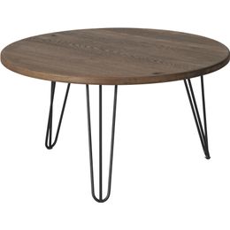 Couchtisch OTTO products "Lennard" Tische Gr. B: 80cm, braun (wildeiche smoked + schwarz) Couchtisch Holz-Couchtische Runde Couchtische Tisch aus geölter Wildeiche, runde Tischplatte, mit Hairpin-Metallgestell