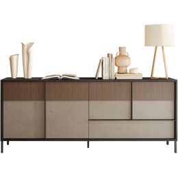 Sideboard Inosign "Everest Breite 206 cm, Kommode mit 4 Türen u. 1 Schubkasten" Sideboards Gr. B/H/T: 206 cm x 86 cm x 40 cm, 1 St., grau (lava, lehmfarben, absetzung mercure (druck)) Anrichte, SoftSelf Closing, Korpus 22 mm