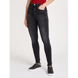 Skinny-fit-Jeans Tommy Jeans "SYLVIA HGH SKN DH1282" Gr. 26, Länge 30, schwarz (denim schwarz), Damen, Denim/Jeans, Obermaterial: 90% Baumwolle, 7% Elastomultiester, 3% Elasthan, unifarben, Jeans, mit Logo-Badge